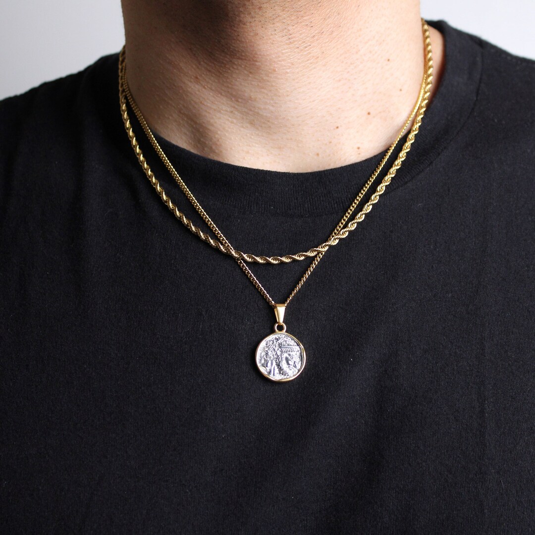 Gold Zeus Pendant Necklace: Stainless Steel Rope Chain Set - Etsy