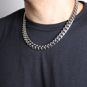 Silver 12mm Cuban Link Chain Necklace 18 20 Inch Stainless Steel Miami ...
