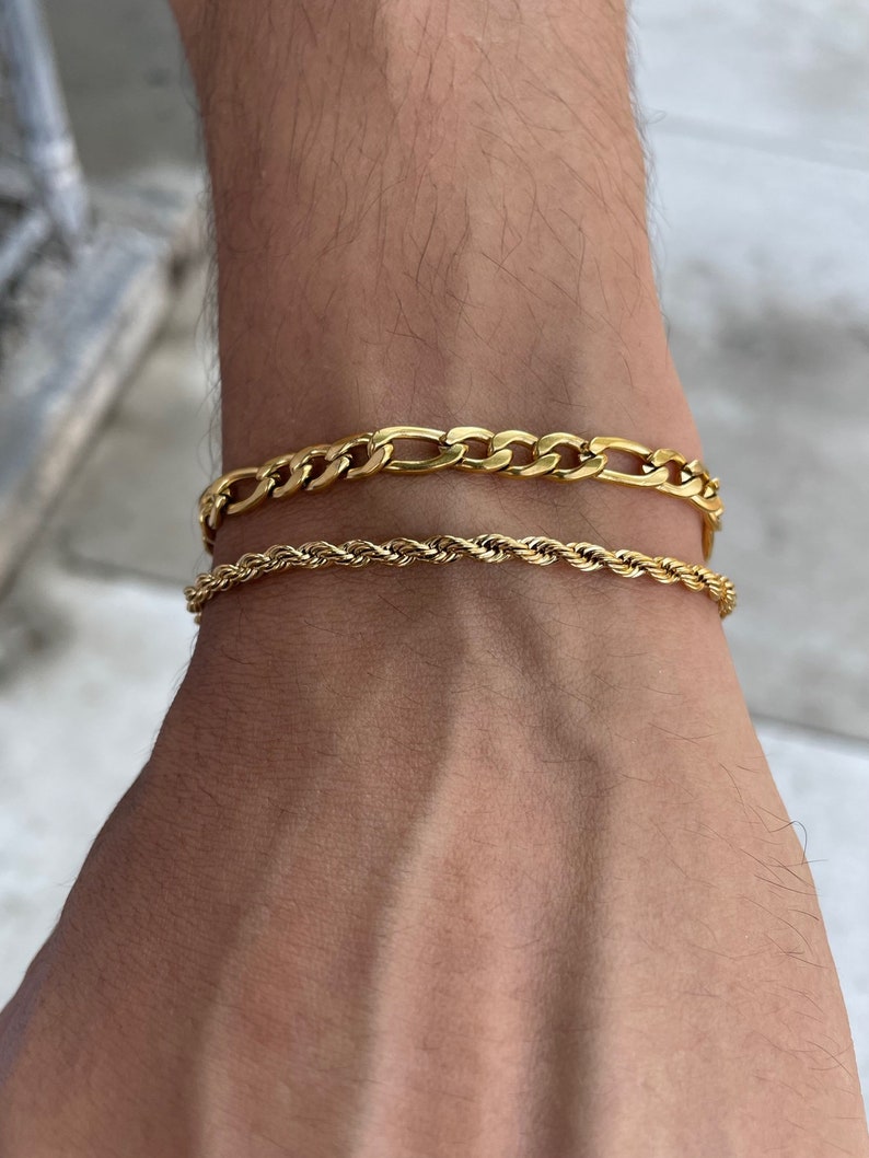 Gold 5mm Figaro Link & 3mm Rope Bracelet Set 7 8 - Etsy
