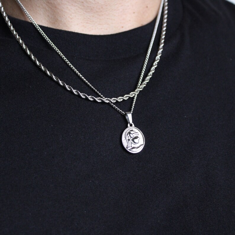 Silver Spartan Pendant Necklace & 3mm Rope Chain Set / - Etsy