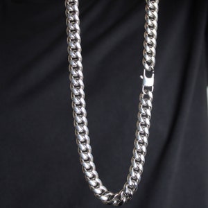 Silver 12mm Cuban Link Chain Necklace 18 20 Inch Stainless Steel Miami ...