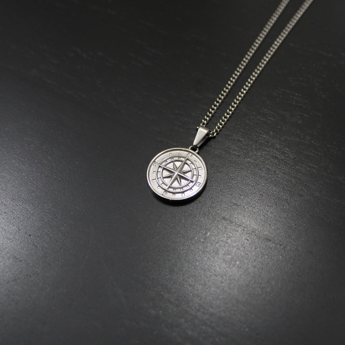 Silver Compass Pendant Chain Necklace Stainless Steel Nautical - Etsy