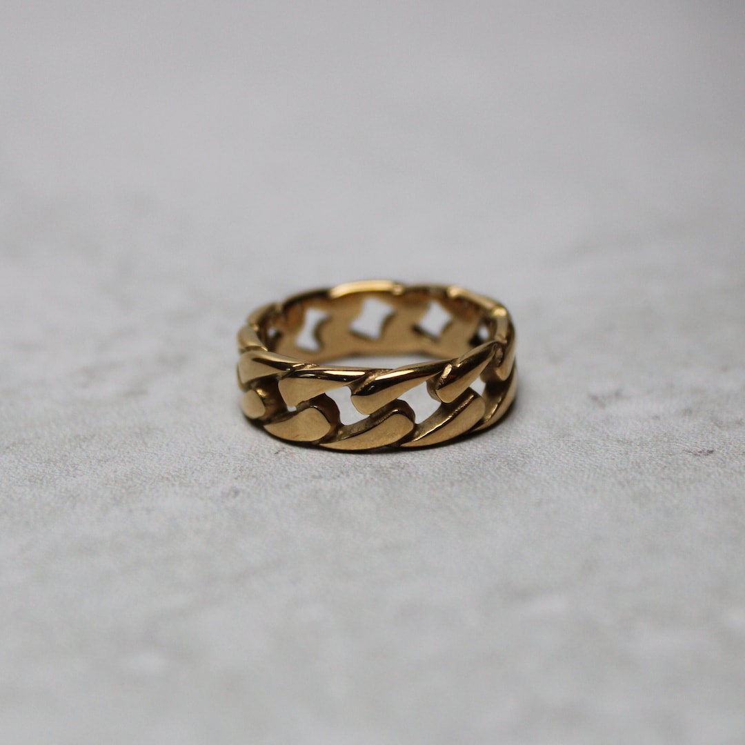 Gold Cuban Link Stainless Steel Ring - 7mm Curb Ring - Etsy