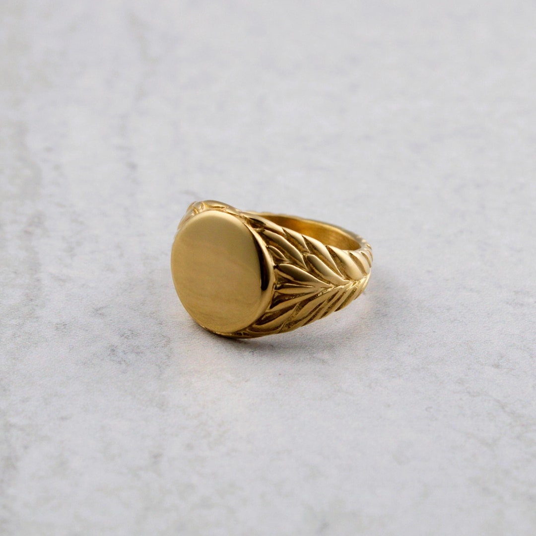 Gold Wreath Circle Signet Ring Stainless Steel 7-12 - Big Gold Ring ...