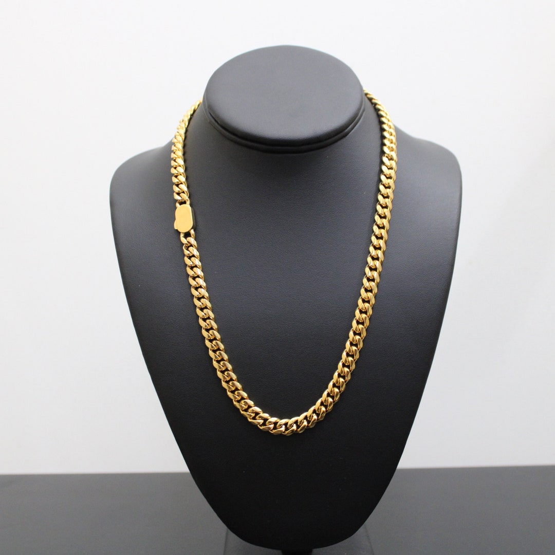 18K Gold 8mm Cuban Link Chain Necklace Button Clasp 18 20 22 Inch ...