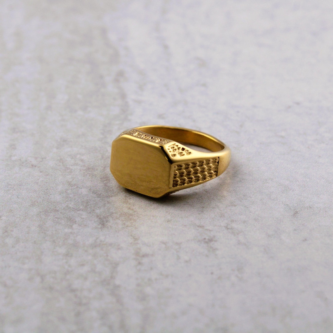 Gold Dragon Scale Octagon Signet Ring Stainless Steel 7-12 - Mens ...