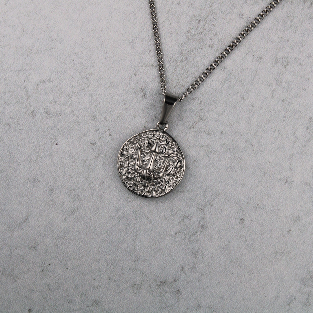 Silver Trident Pendant Chain Necklace Stainless Steel - Poseidon ...
