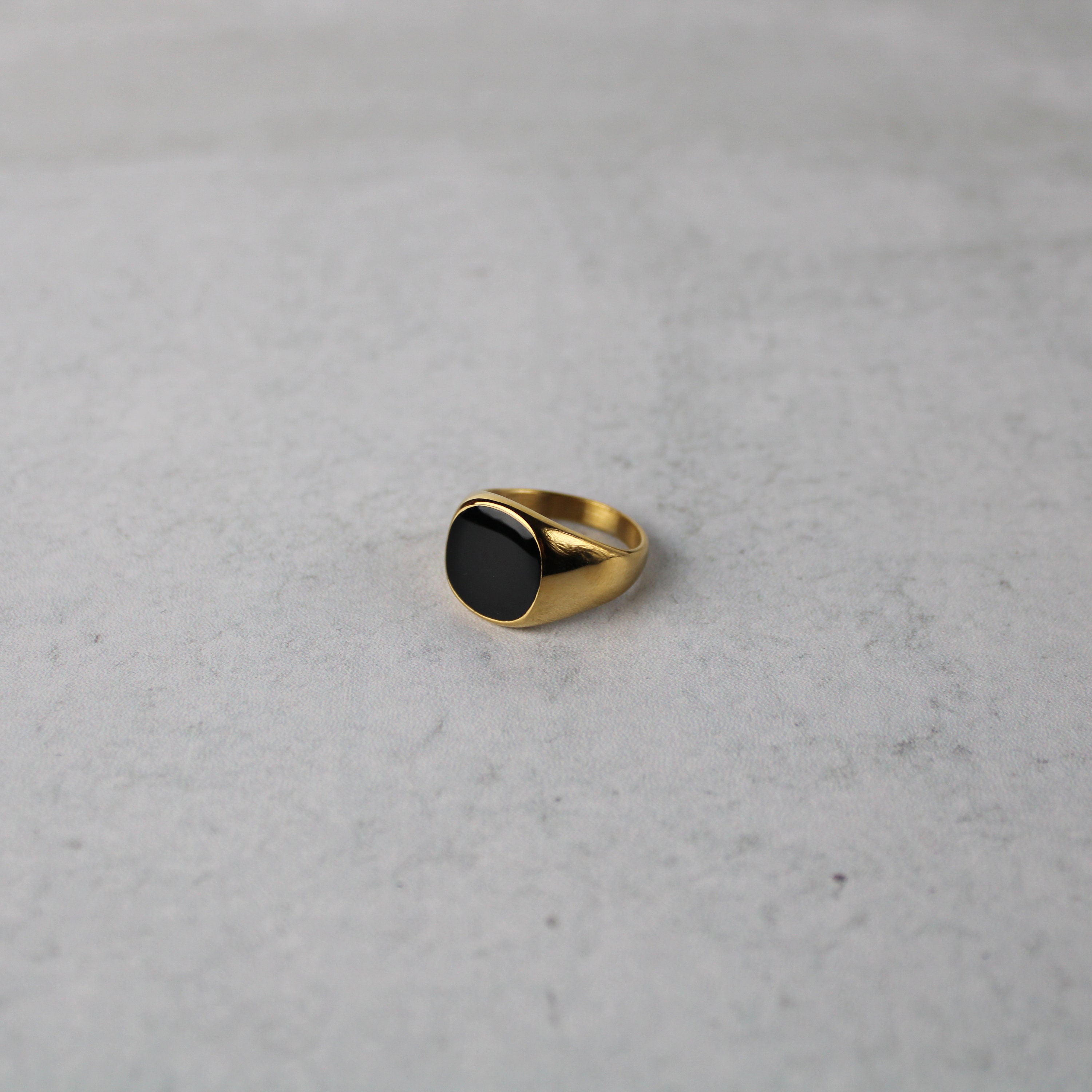Gold Black Enamel Signet Ring Stainless Steel 7-12 Onyx Circle - Etsy