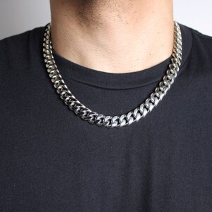Silver 12mm Cuban Link Chain Necklace 18 20 Inch Stainless Steel Miami ...