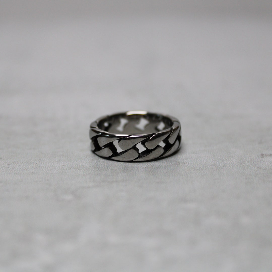 Silver Cuban Link Ring - 7mm Curb Chain Band Stainless Steel - Etsy