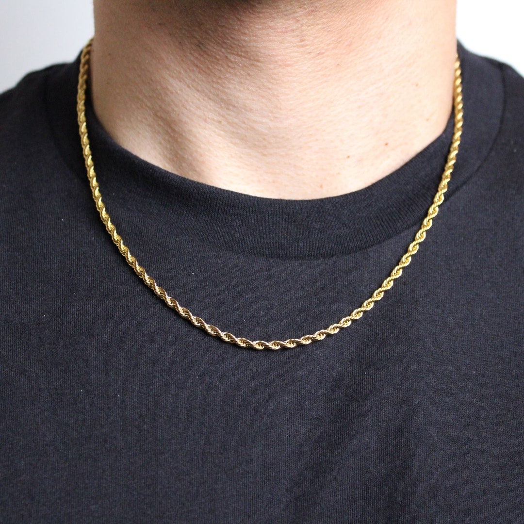 Gold 3mm Rope Chain Necklace 18 20 22 24 Inch Length Stainless Steel ...