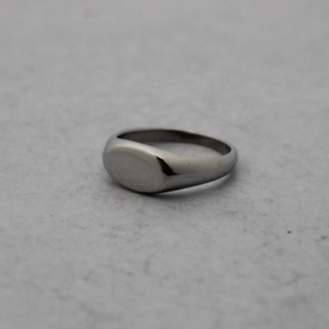 Silver Landscape Oval Signet Ring Stainless Steel 7-12 Horizontal ...