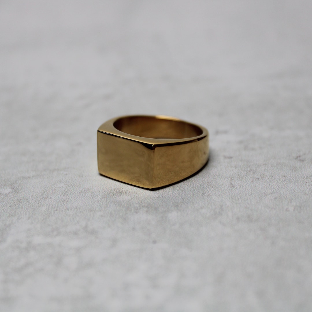 Gold Rectangle Signet Ring Stainless Steel 7-12 - Minimalist Blank Ring ...