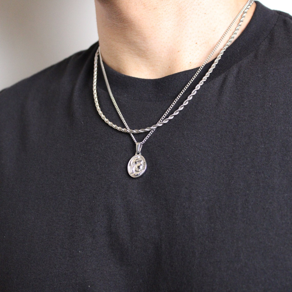 Silver Spartan Pendant Necklace & 3mm Rope Chain Set / - Etsy