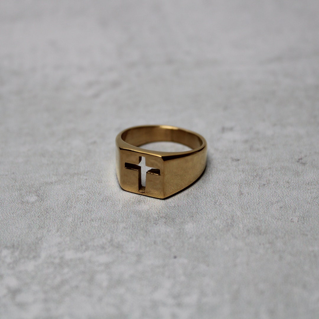 Gold Cross Ring Stainless Steel 7-12 / Classic Gold Ring / Hollow Gold ...