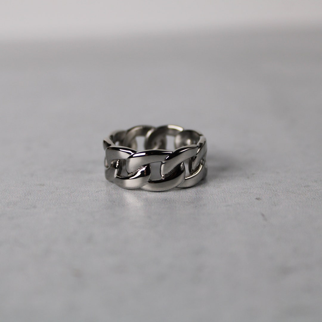 Silver 10MM Cuban Link Ring 7-12 Stainless Steel / Curb Ring / Silver ...
