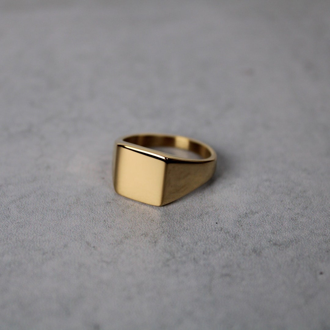 Gold Square Signet Ring 14MM 7-12 Stainless Steel / Classic Gold Ring ...