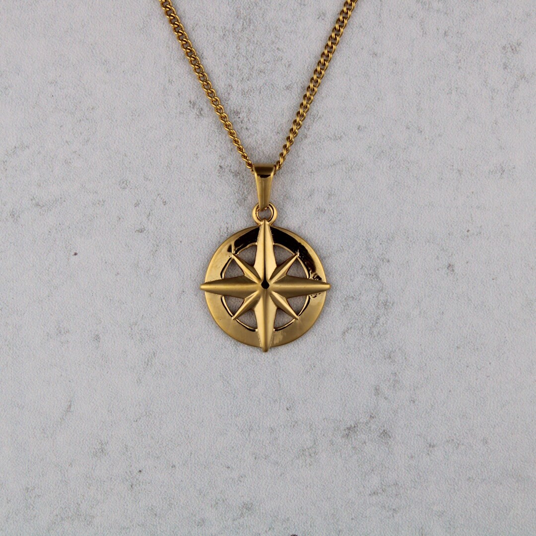 18K Gold North Star Pendant Chain Necklace Stainless Steel - Polaris ...