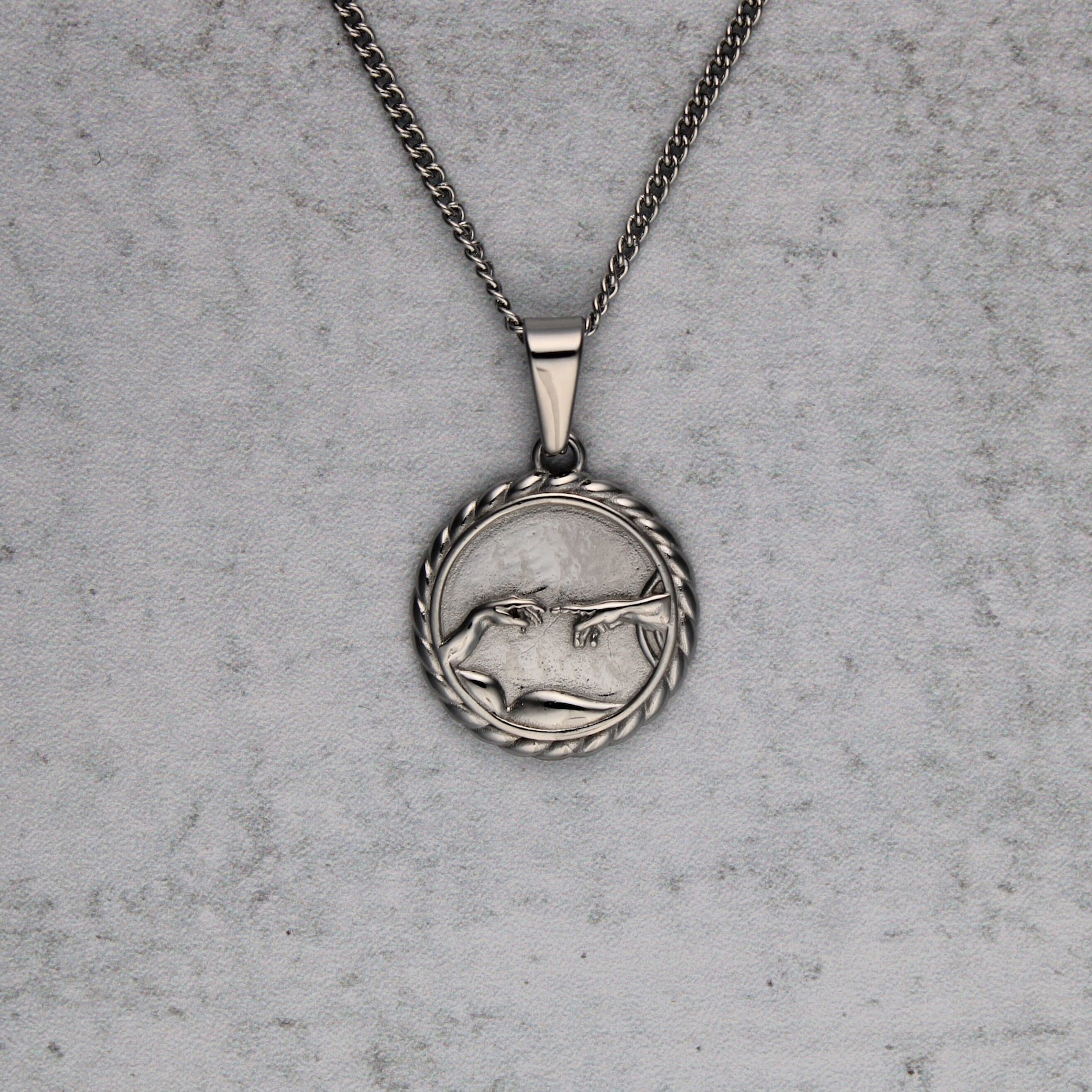 Silver Creation of Adam Pendant Chain Necklace Stainless Steel - Circle ...