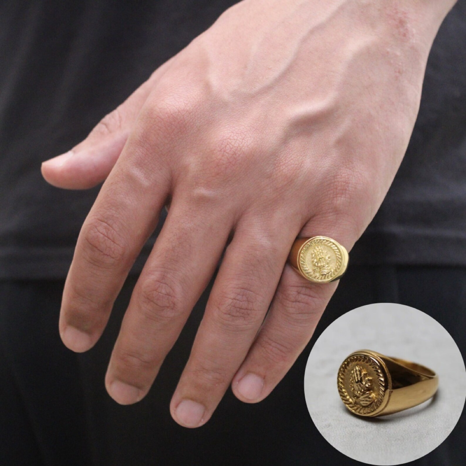 Gold Praying Hands Signet Ring Stainless Steel 7-12 / Engraved - Etsy