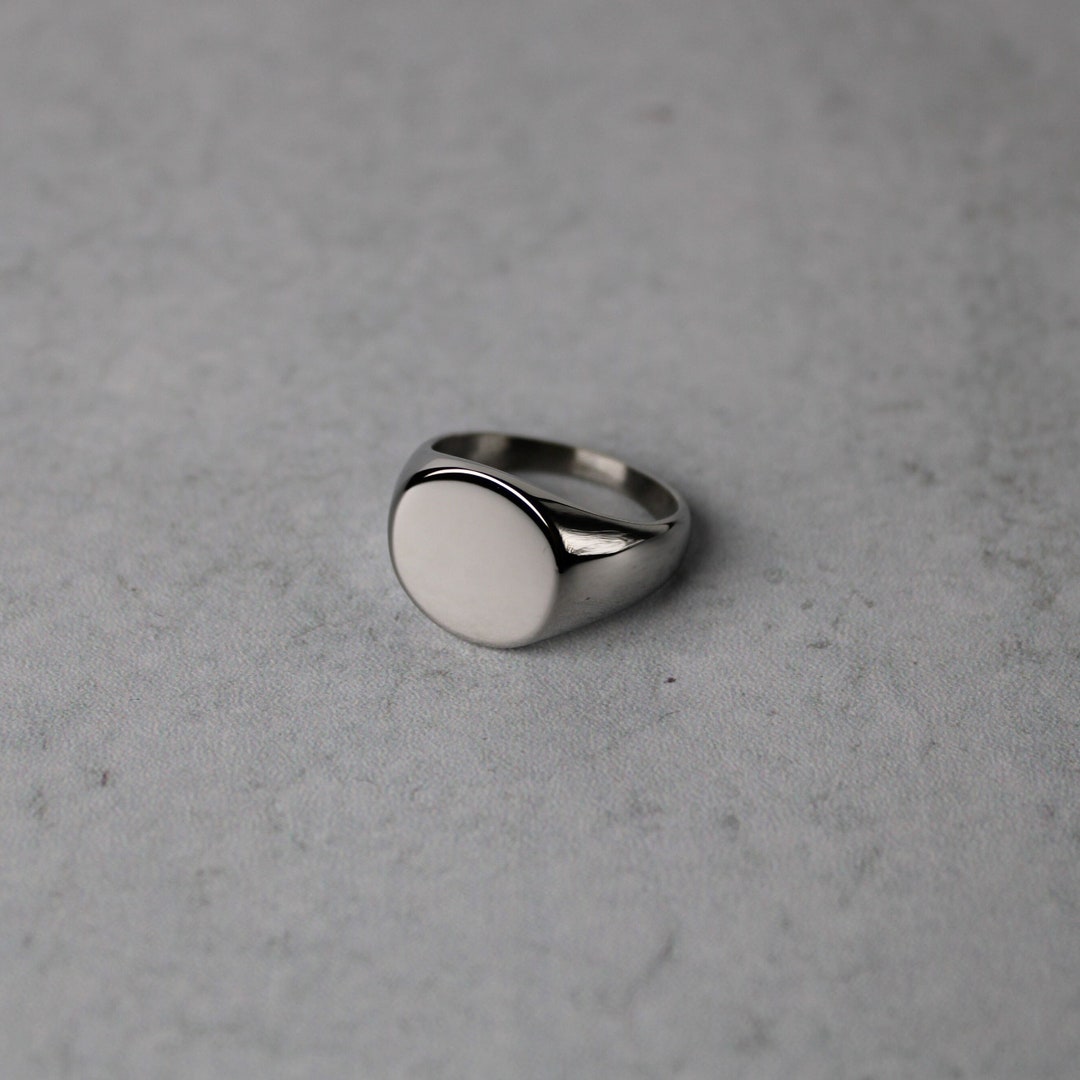 Silver Oval Signet Ring Stainless Steel 7-12 Horizontal Landscape ...