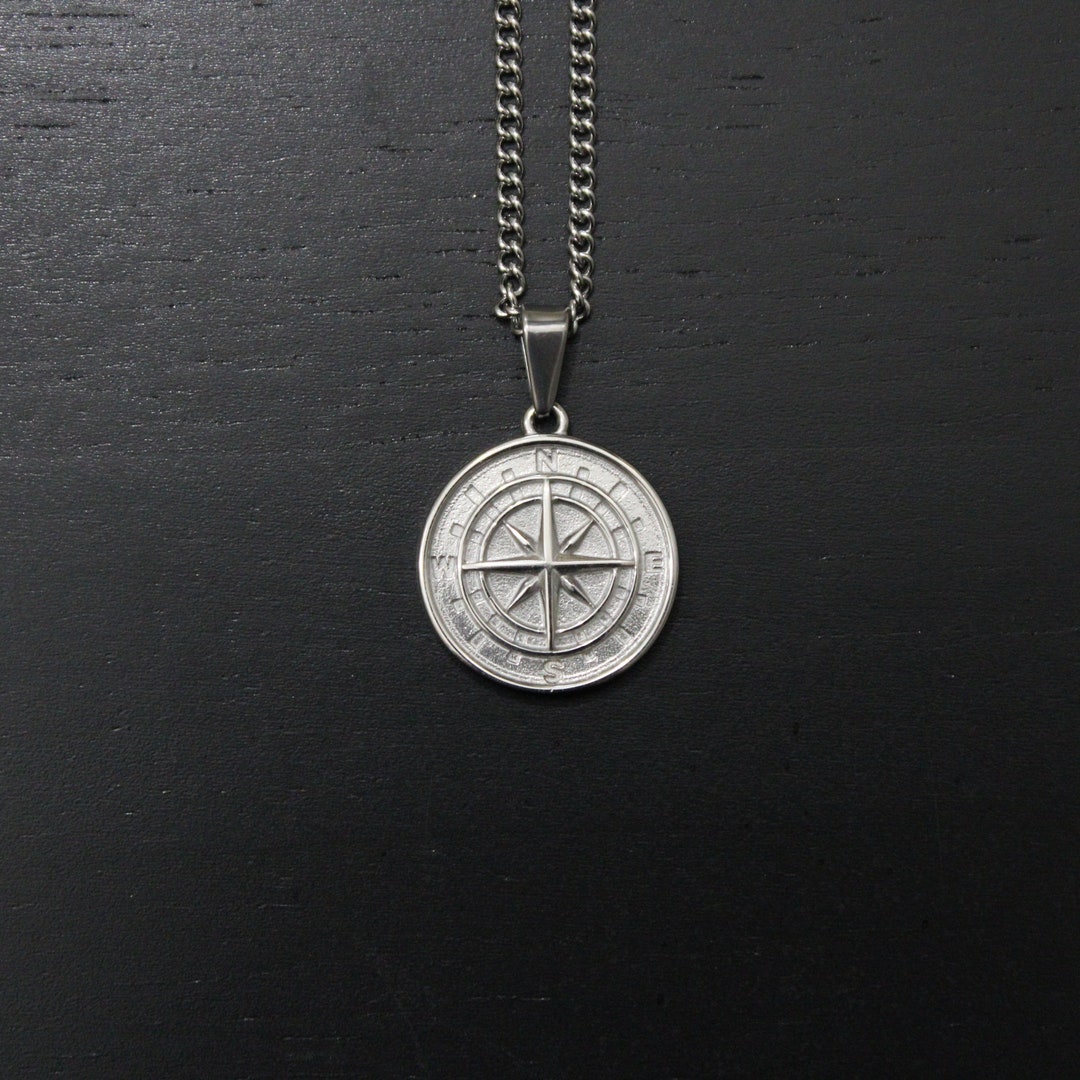 Silver Compass Pendant Chain Necklace Stainless Steel Nautical - Etsy