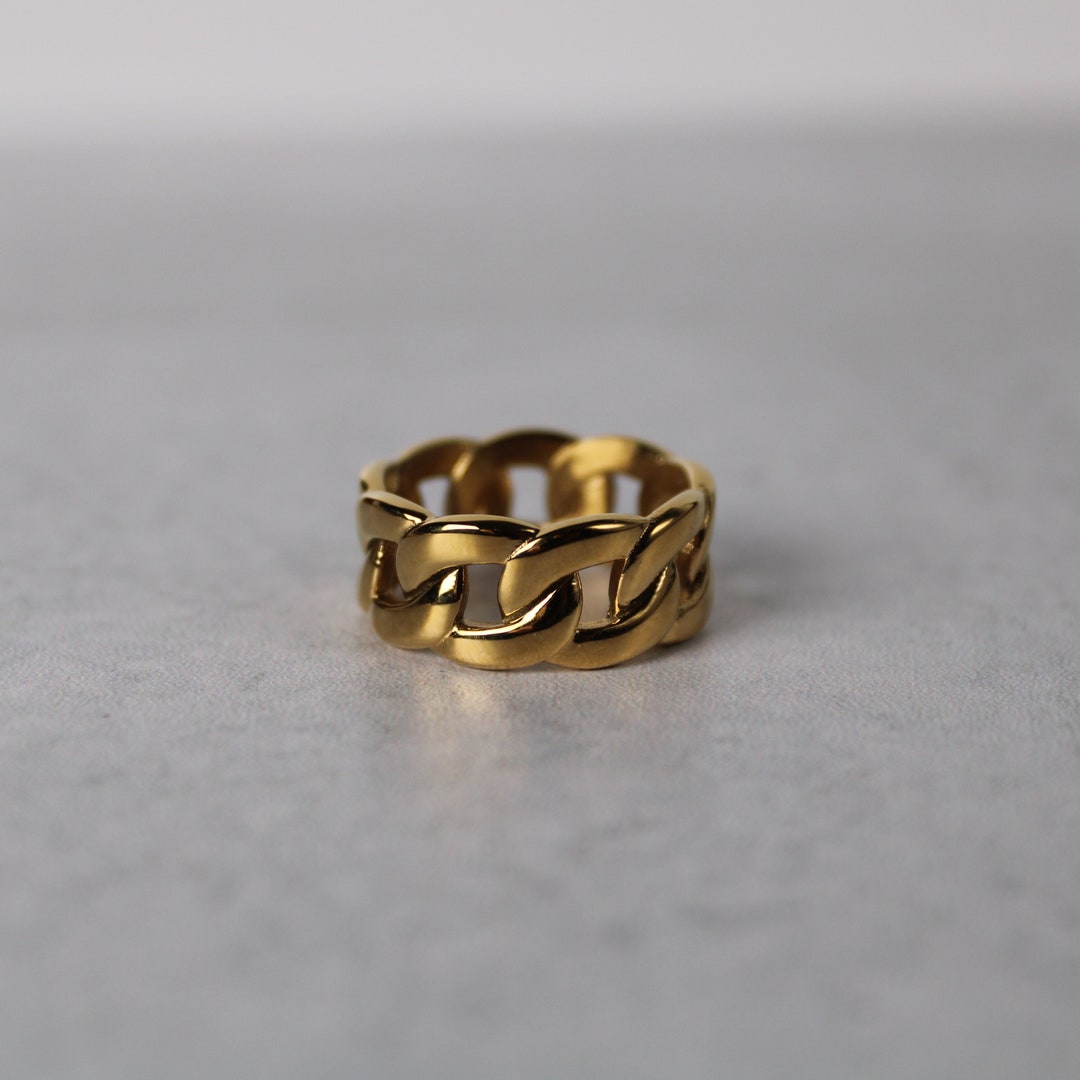 Gold 10MM Cuban Link Ring 7-12 Stainless Steel / Curb Ring / Gold Band ...