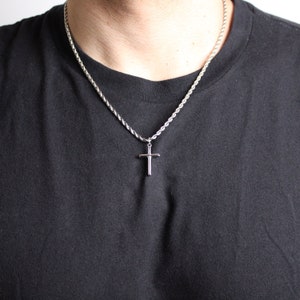 Silver Cross Pendant Necklace Stainless Steel With Rope Chain - Etsy