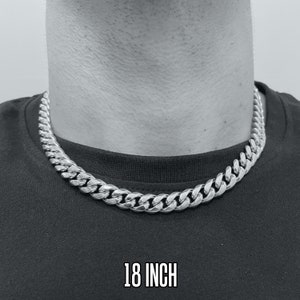 Silver 12mm Cuban Link Chain Necklace 18 20 Inch Stainless Steel Miami ...