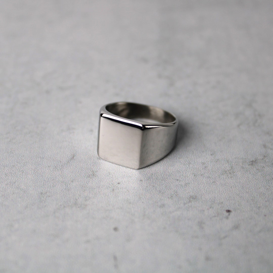 Silver Square Signet Ring 16MM 7-12 Stainless Steel - Blank Pinky Ring ...