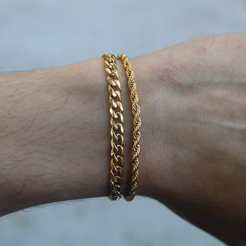 Gold 5mm Cuban Link & 3mm Rope Bracelet Set 7 8 - Etsy