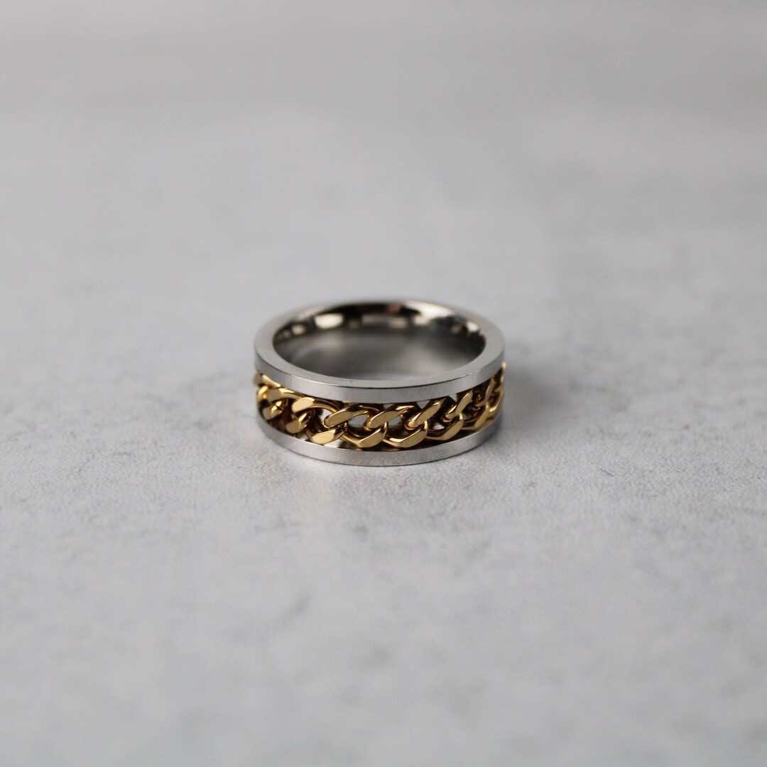 Gold Cuban Link Spinner Ring 7-12 Stainless Steel / Curb Ring / Gold ...