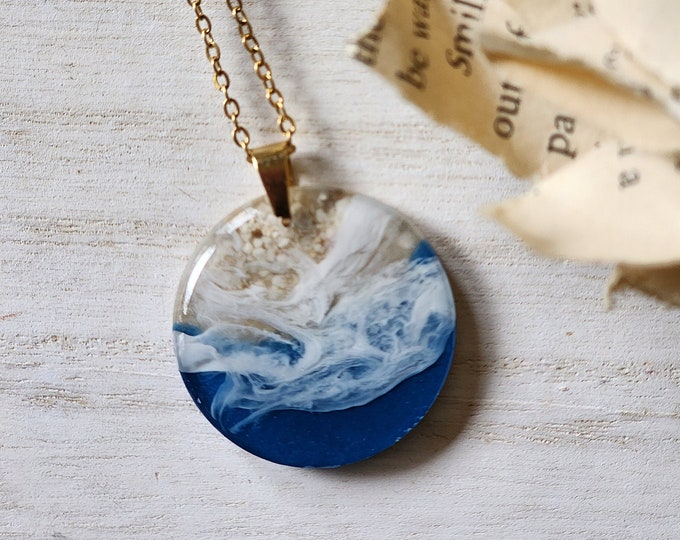 Beautiful Beach Necklace, Ocean Resin Necklace Gold, Nature Themed ...
