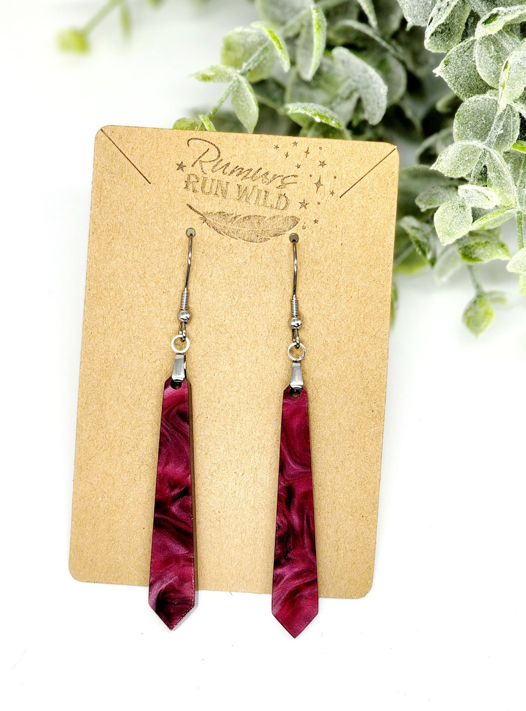 Red Dangle Earrings for Her, Wine Colored Earrings Lightweight, Nickle ...