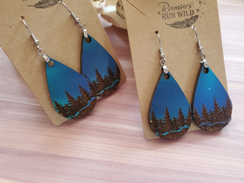 Gorgeous Tree Line Engraved Wood Earrings Lightweight - Etsy