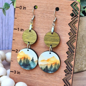 Mountain and Tree Earrings, Wood Boho Dangle Earrings, Outdoorsy ...