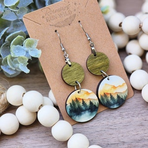 Mountain and Tree Earrings, Wood Boho Dangle Earrings, Outdoorsy ...