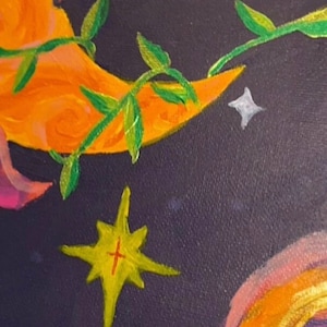 Shimmery Starry Moon Night Original A3 Acrylic Canvas Painting Wall Art ...