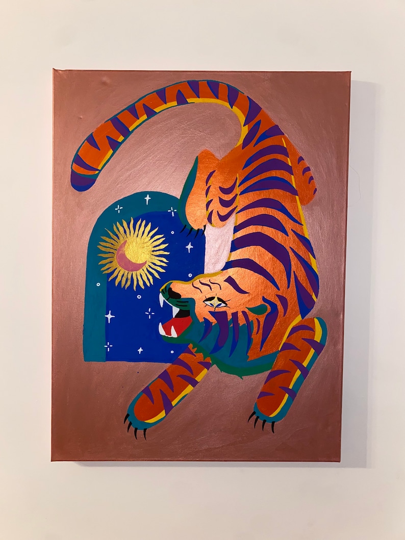 A2 Tiger Sun and Moon Shimmery Acrylic Painting Original One - Etsy