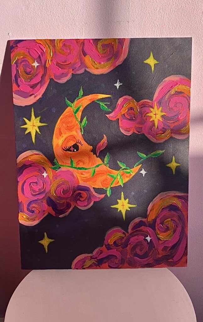 Shimmery Starry Moon Night Original A3 Acrylic Canvas Painting - Etsy