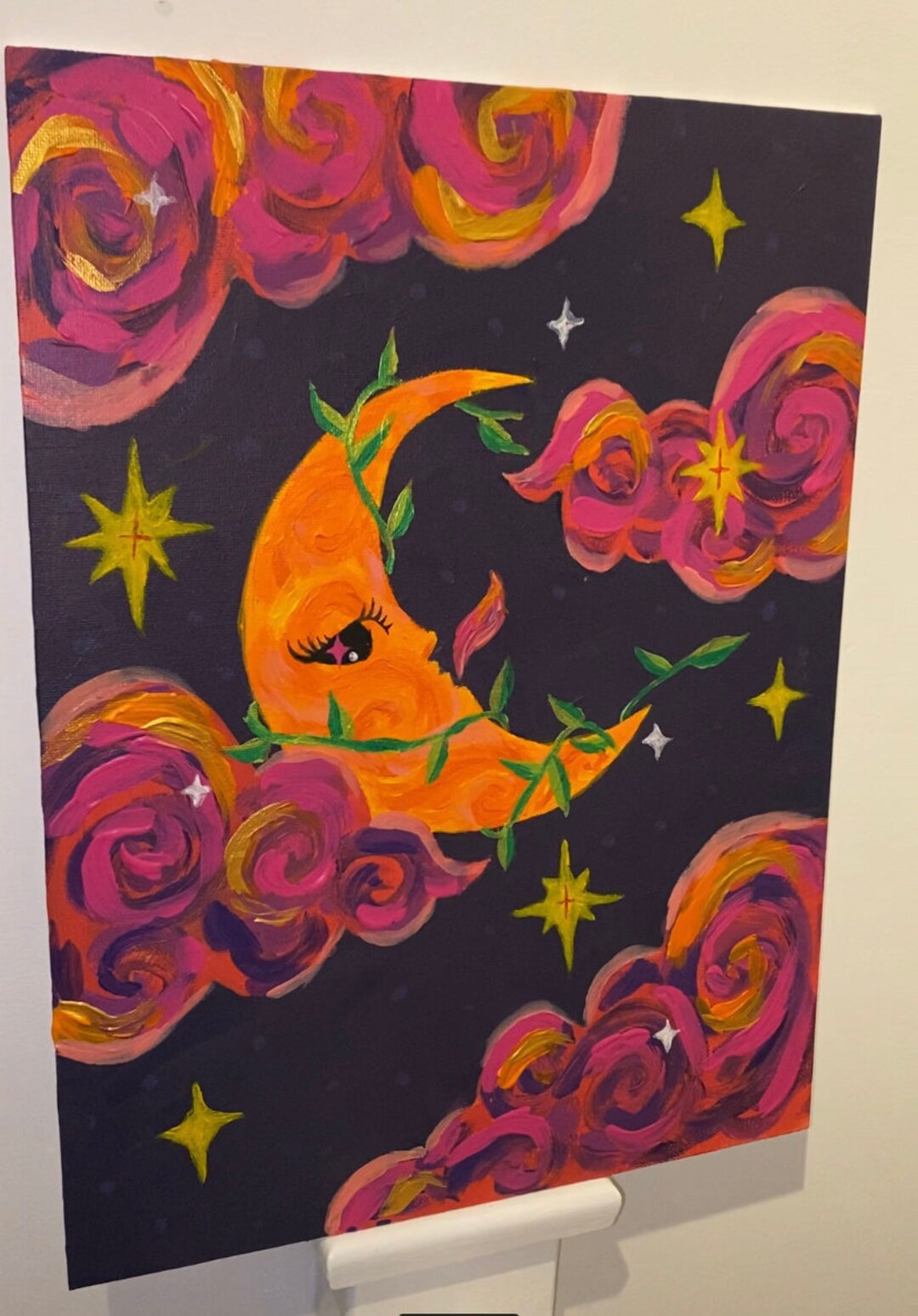 Shimmery Starry Moon Night Original A3 Acrylic Canvas Painting - Etsy