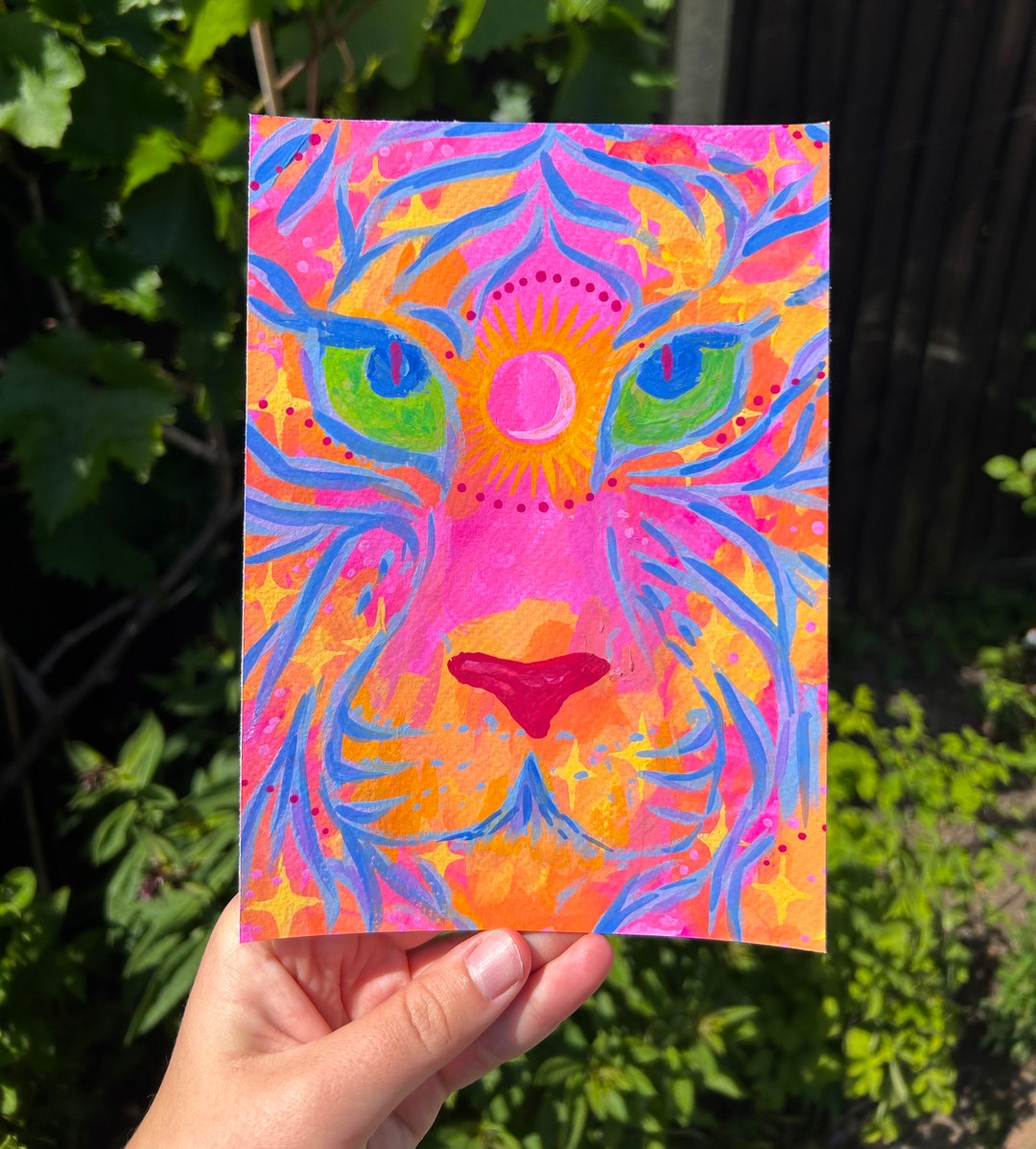 Pink Tiger Face Eyes Abstract Original Gouache Painting - Etsy