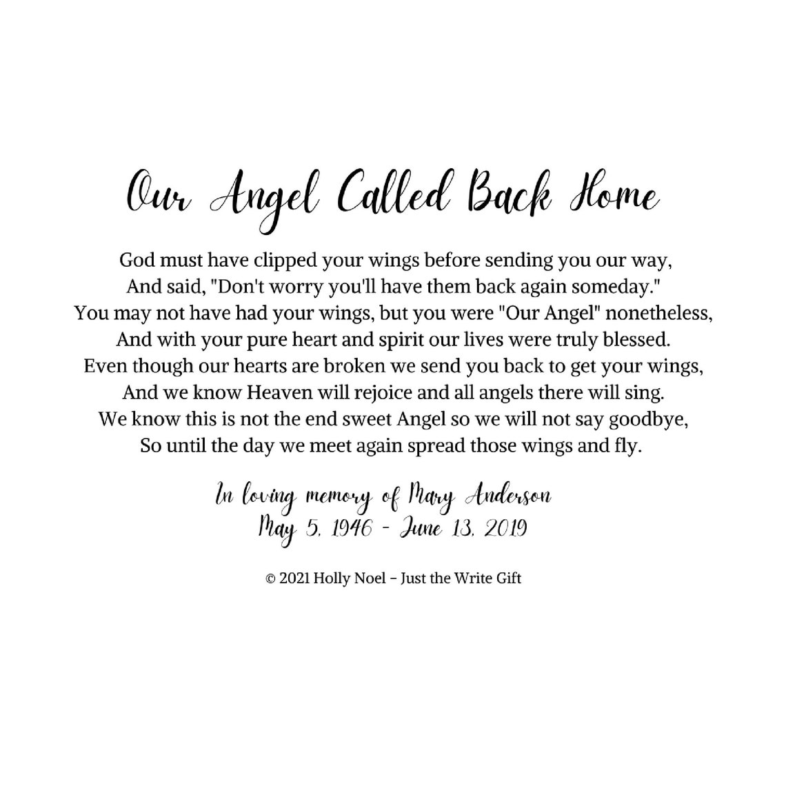 Sympathy Poem Angel Sympathy Poem Sympathy Gift Memorial | Etsy