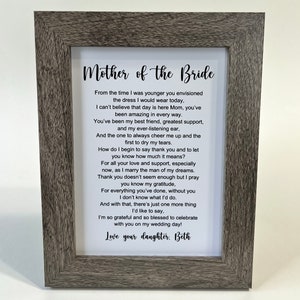 Mother of the Bride Poem, Framed Mother of the Bride Gift, Personalized ...