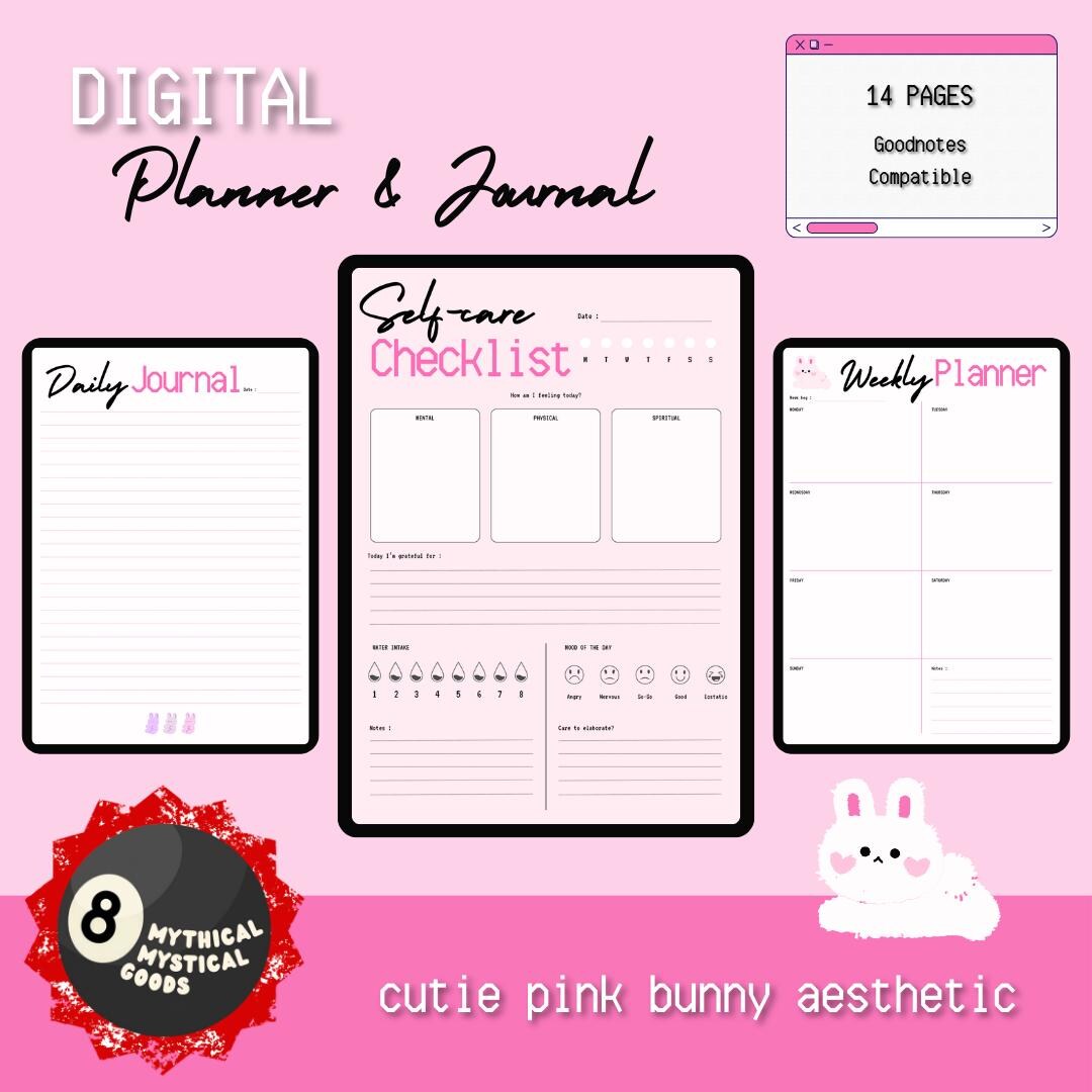 Cute Bunny Planner Journal Template | Digital Download PDF for iPad ...