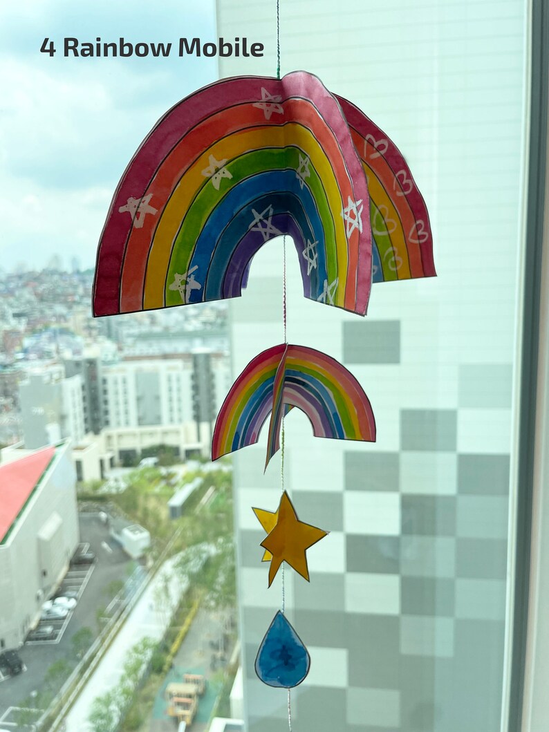 Rainbow Mobile Printable, Rainbow Mobile Craft, Kids Coloring, Mobile ...