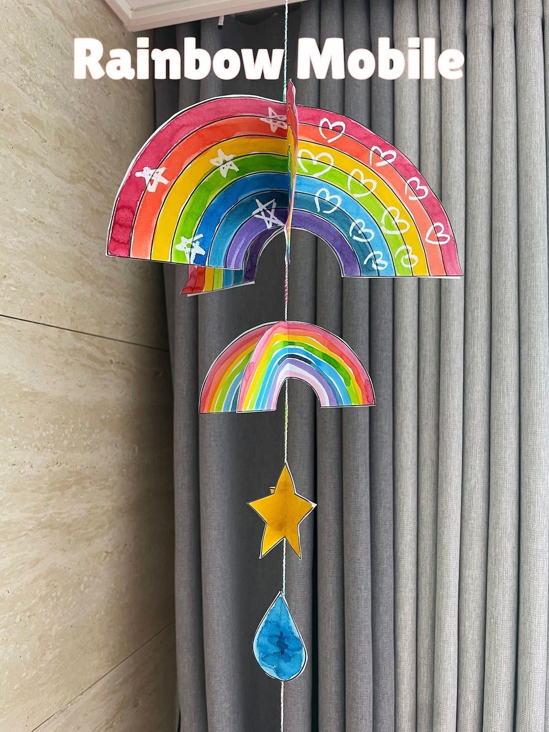 Rainbow Mobile Printable, Rainbow Mobile Craft, Kids Coloring, Mobile ...