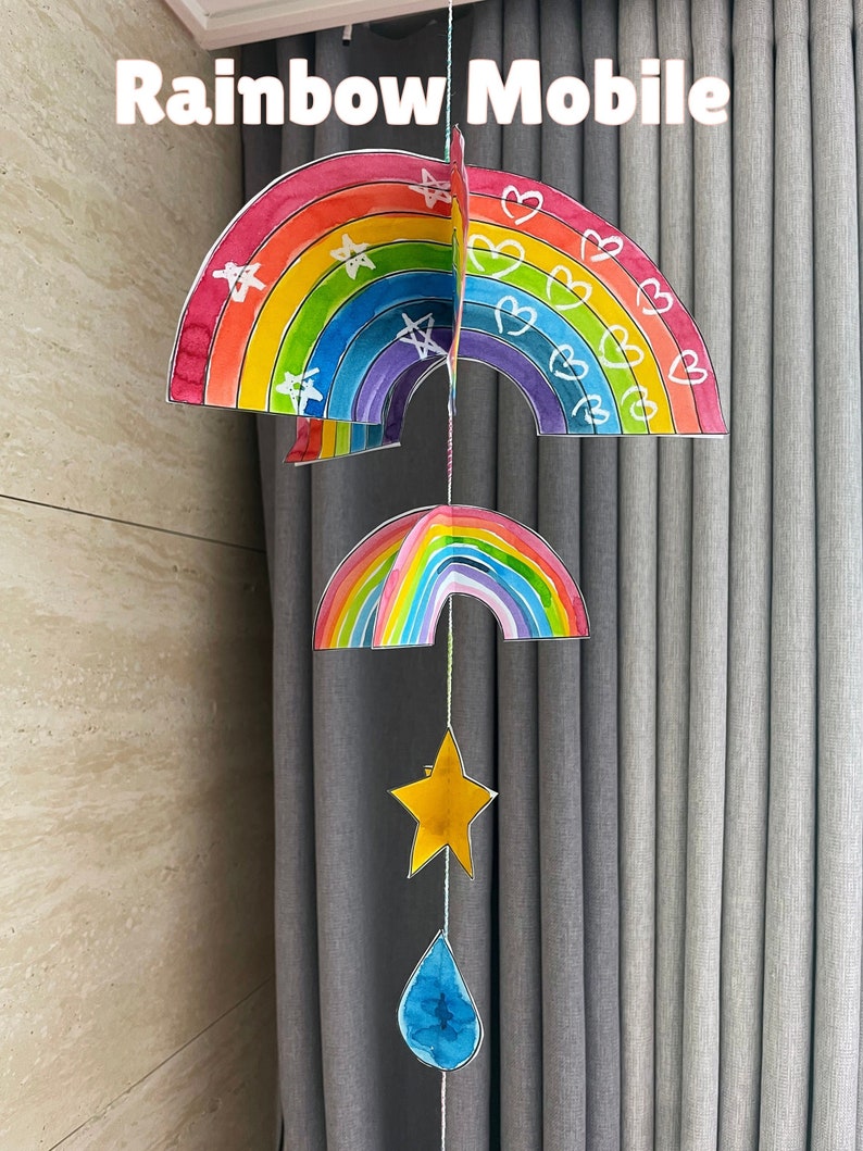 Rainbow Mobile Printable, Rainbow Mobile Craft, Kids Coloring, Mobile ...