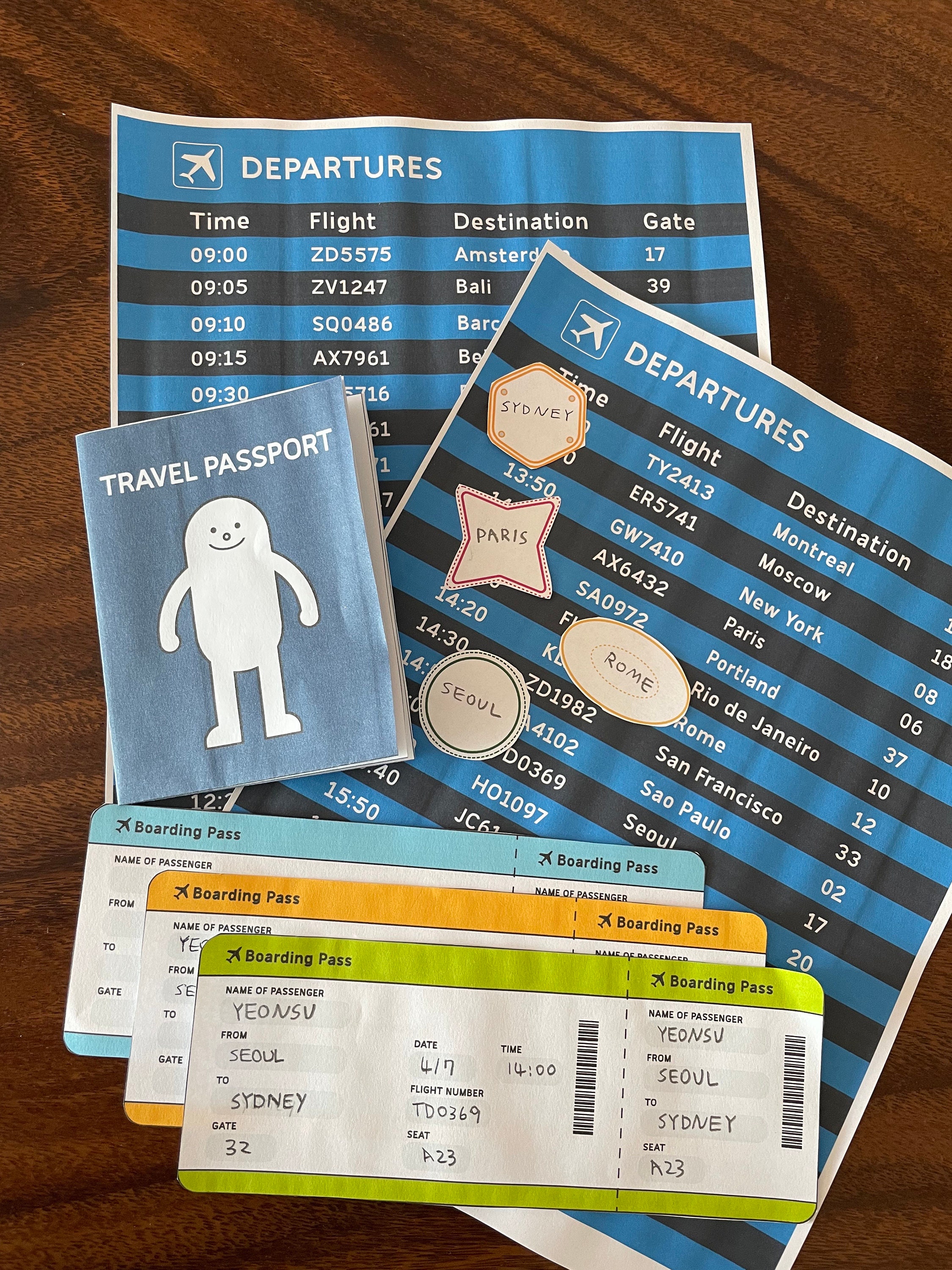Boarding Pass, Departure Board, Passport Play, Pretend Play Travel and ...