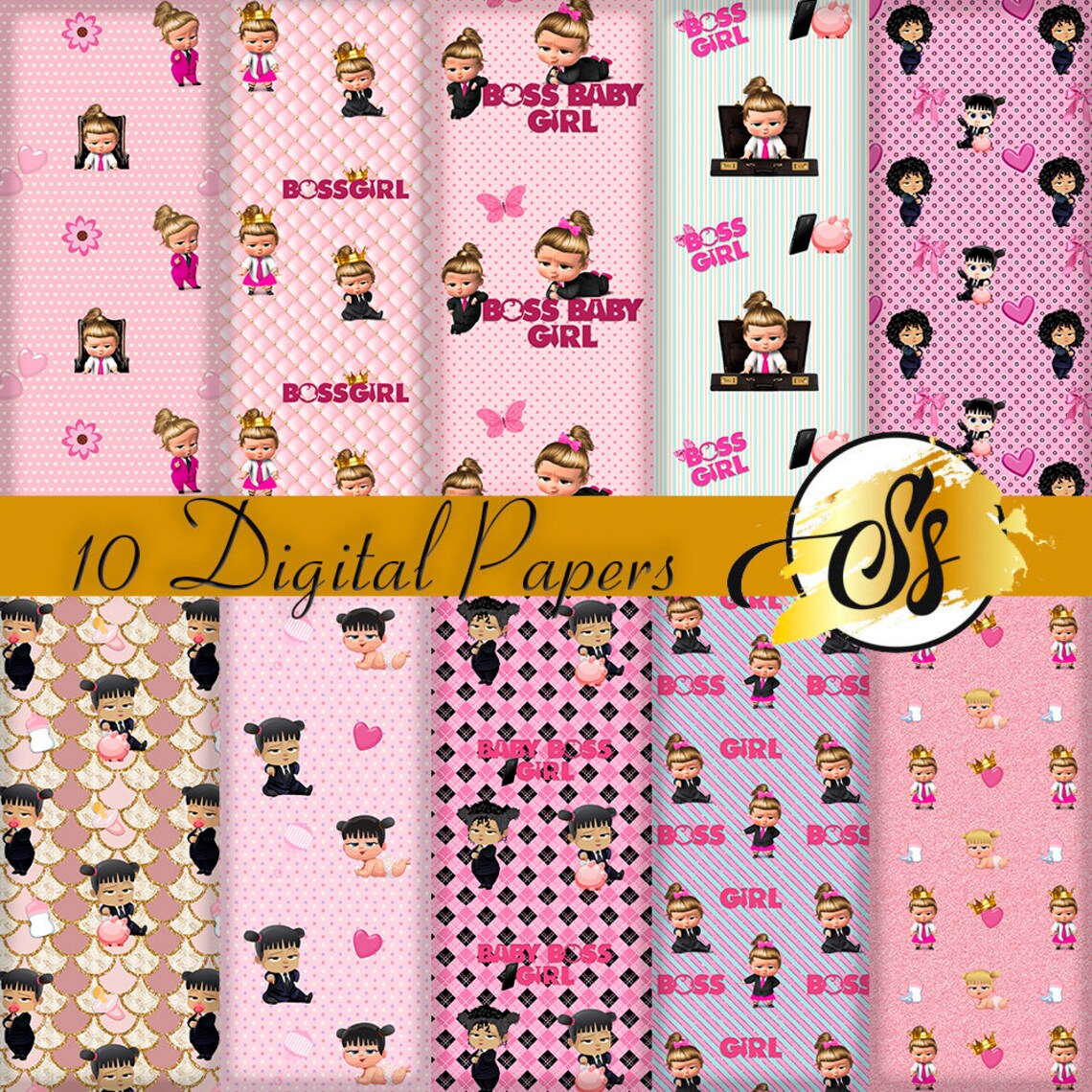 10 Seamless Pattern Boss Baby Girl, Boss Baby Girl Digital Paper, Boss ...